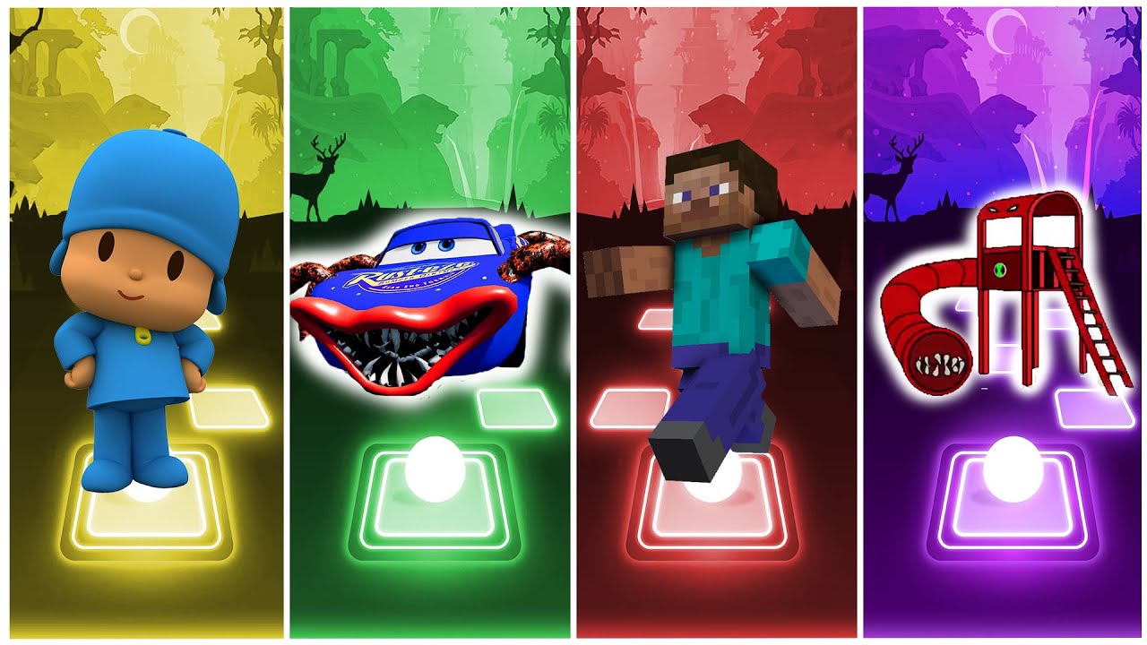 Pocoyo 🆚 Mcqueen Eater 🆚 Steeve Maincraft 🆚 Extra Slide Eater Tiles Hop ...
