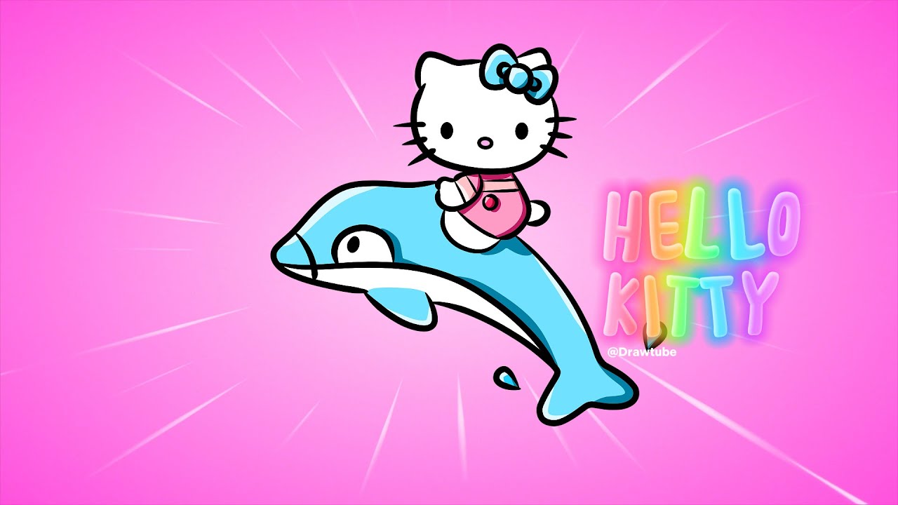 How to Draw Hello Kitty Dolphin Neon Light drawing and coloring video ...