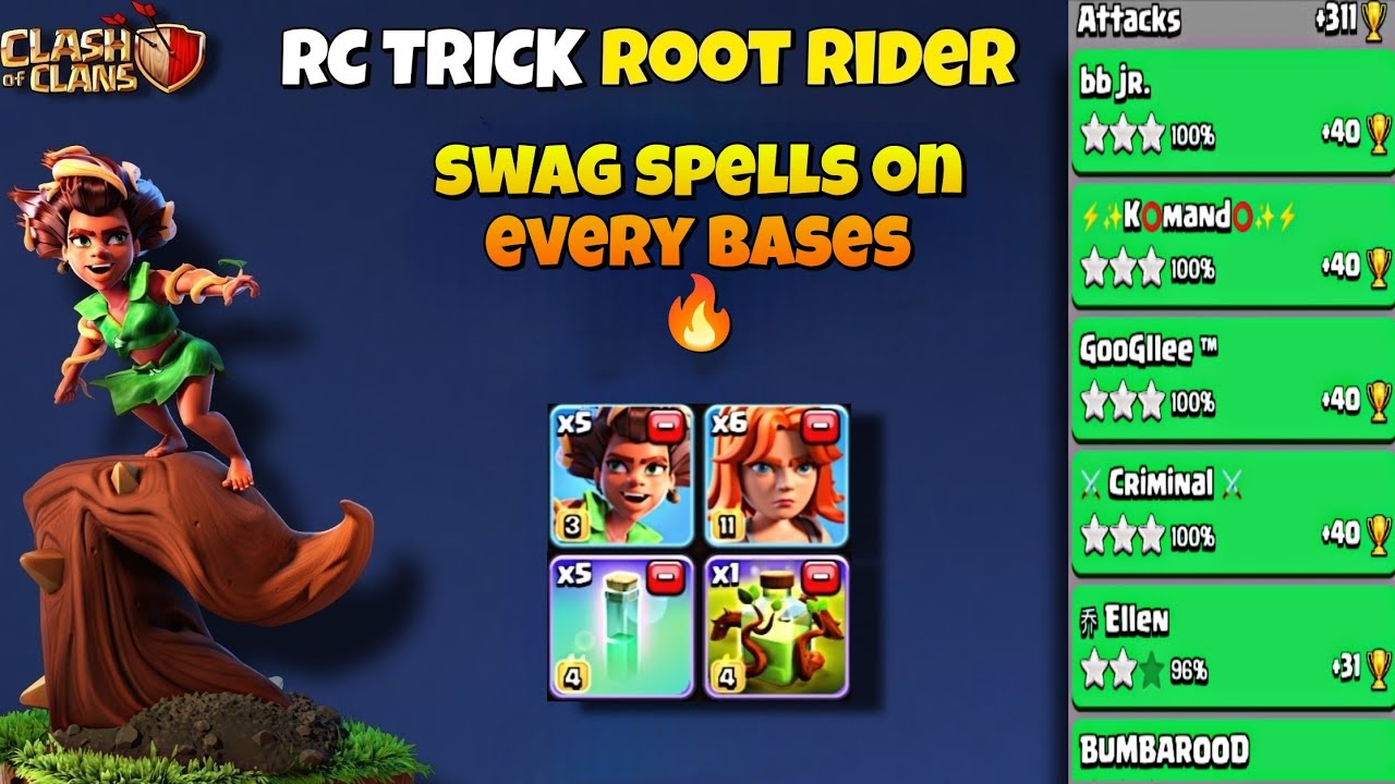 Swag spells on every Bases 🔥 TH17 RC Trick Root Rider Strategy 🔴 Legend ...