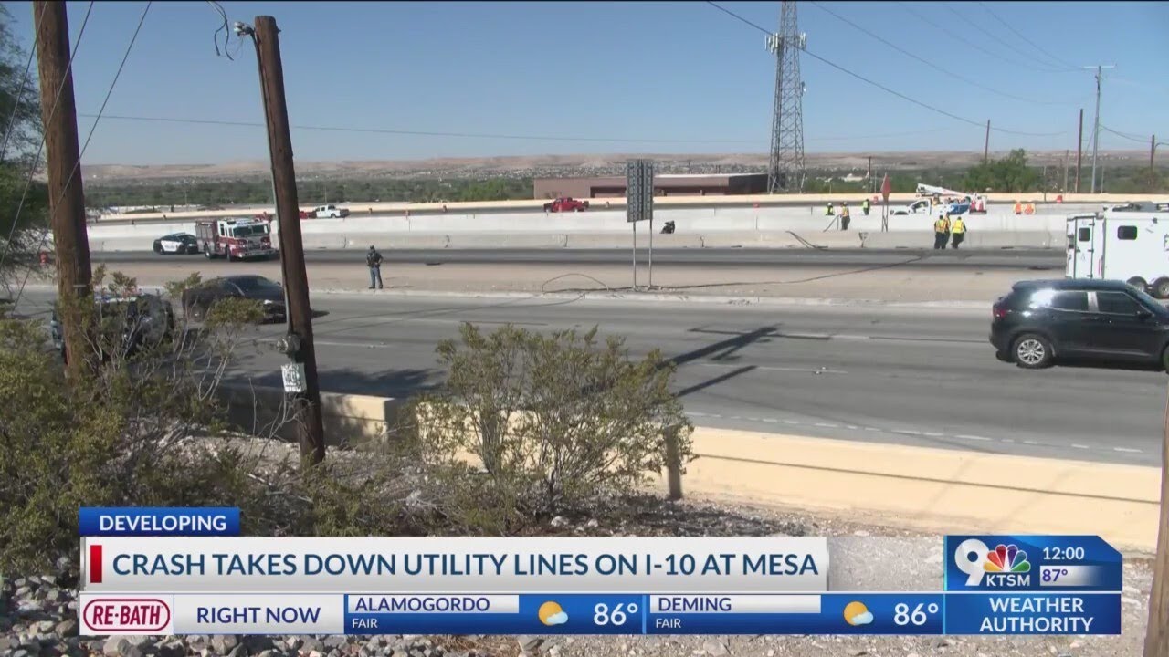 Crash takes down utility lines on I-10 at Mesa - YouTube