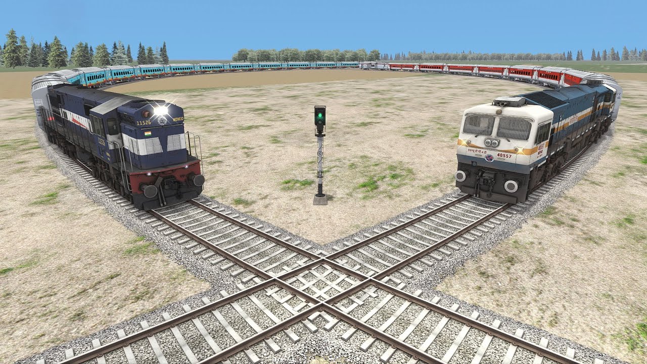 TWO DIESEL TRAINS CROSSING EACH OTHER AT SAME TRACK #2 - FORKED ...