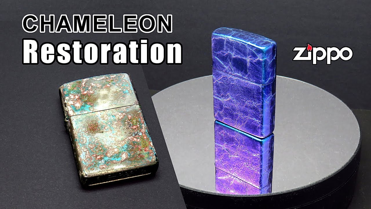 Zippo Lighter Restoration！Chameleon Painting with Nail Powder｜Gas ...