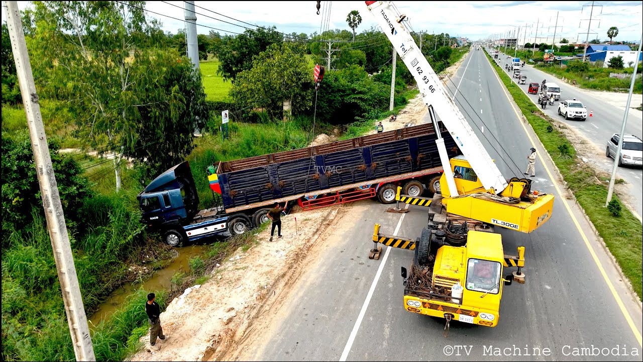 Please Drive Safely!! Incredible Long Truck Falling Down From Highway ...