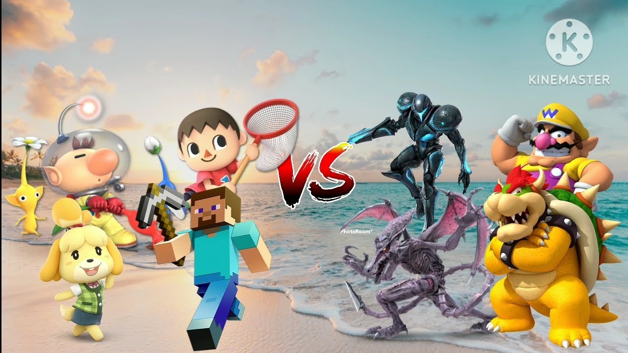 SSBU: Olimar, Villager, Isabelle, and Steve (Minecraft) vs Dark Samus ...