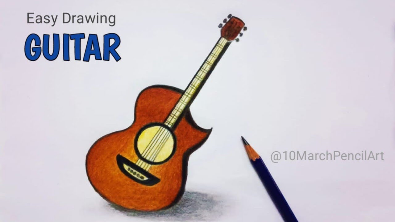 How to draw a guiter with pencil/Easy guiter drawing/guiter drawing ...