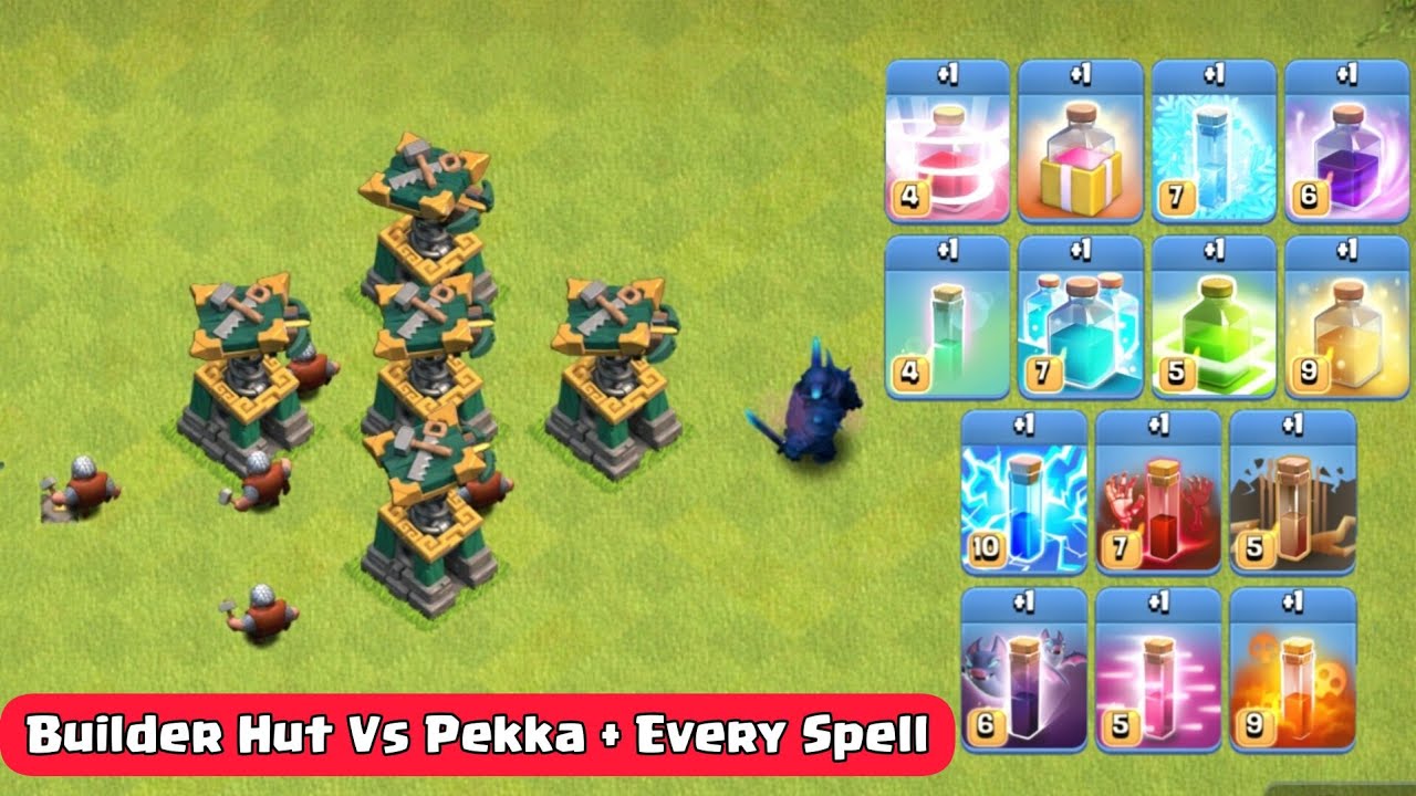 Builder Hut Vs Pekka + Every Spell Challenge (Clash Of Clans) - YouTube