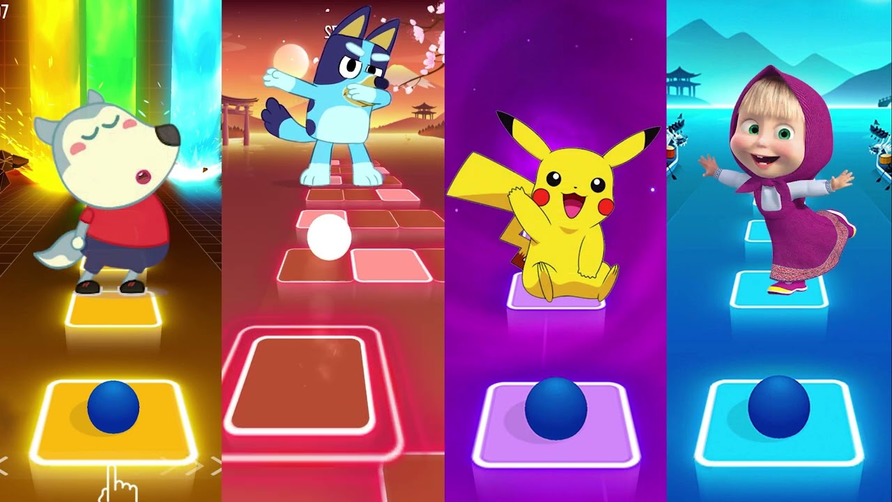 Wolfoo Bluey pikachu Masha | #21 | Tiles Hop EDM Rush - YouTube