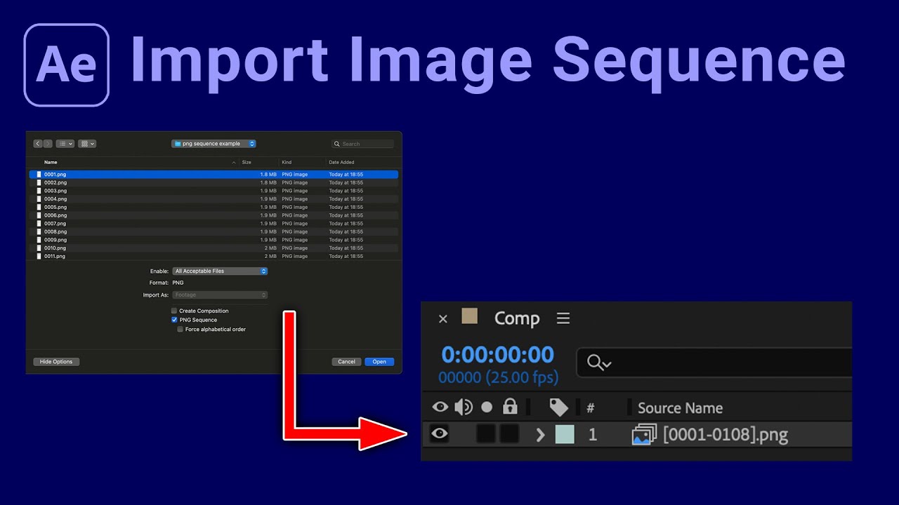 Import Image Sequence in After Effects (PNG, JPG, …) - YouTube