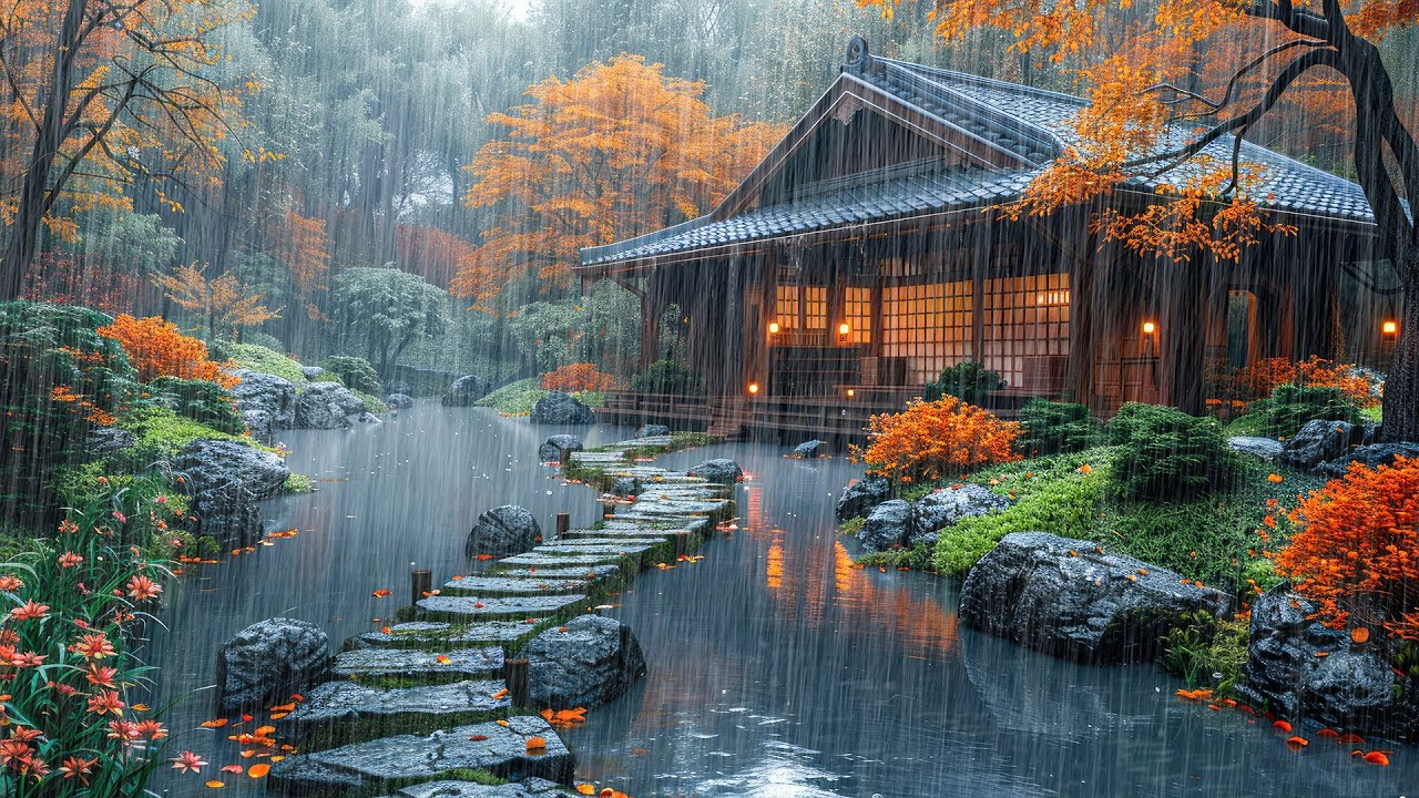 Feel Completely Relaxed With Rain On Japanese Zen Garden🌧️Cozy Rain ...