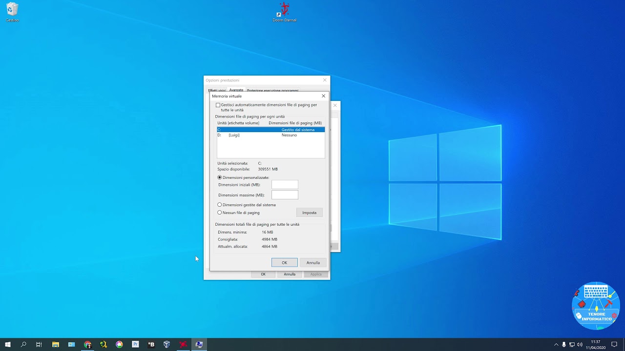 Come aumentare la memoria Virtuale RAM in Windows 10 - YouTube