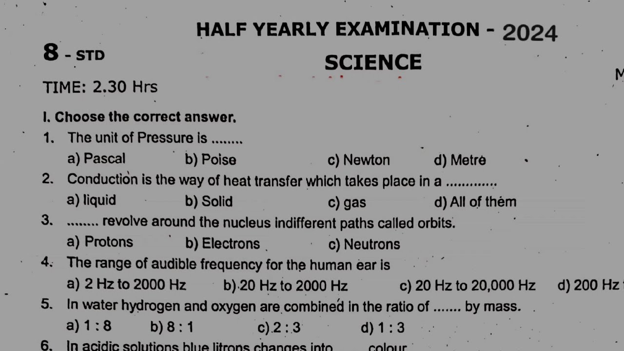 8th science half yearly exam original question paper 2024 - YouTube