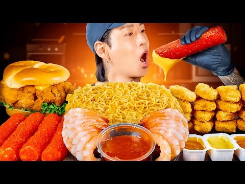 ASMR MUKBANG | Chicken Sandwich, Tteokbokki, Nuggets, Indomie Mi Goreng, Shrimp Cocktails | COOKING