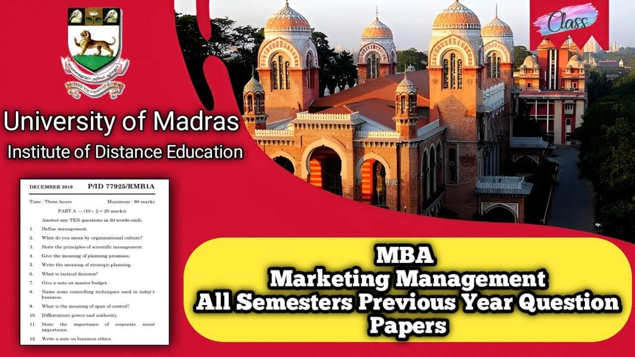 MBA Marketing Management All Semesters Old Question Papers | Madras ...