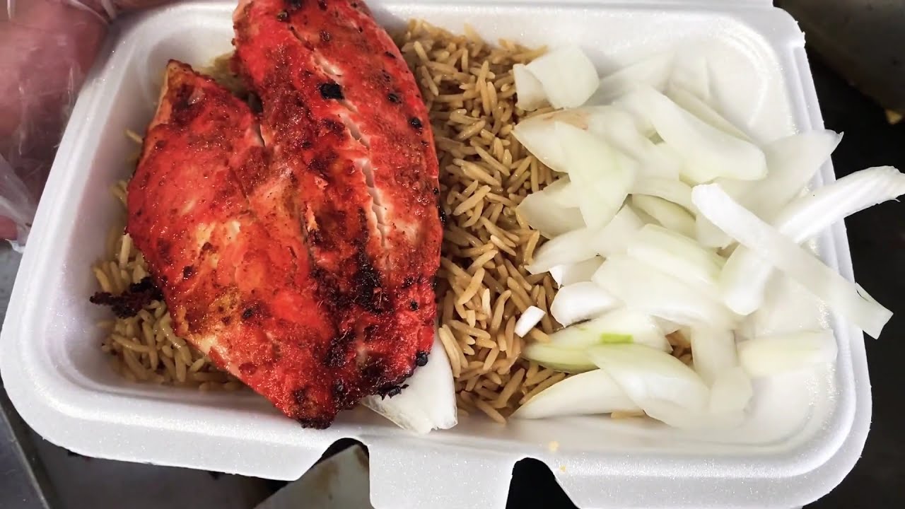 Grilled fish over rice ( halal food truck) - YouTube