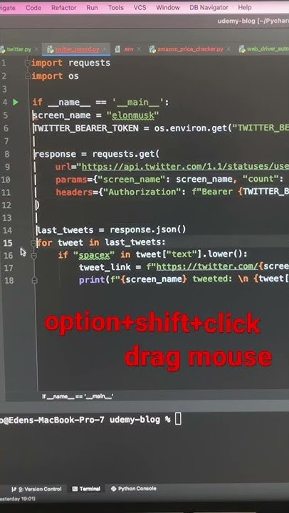 Pycharm multi line python select - YouTube