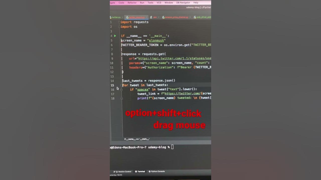 Pycharm multi line python select - YouTube