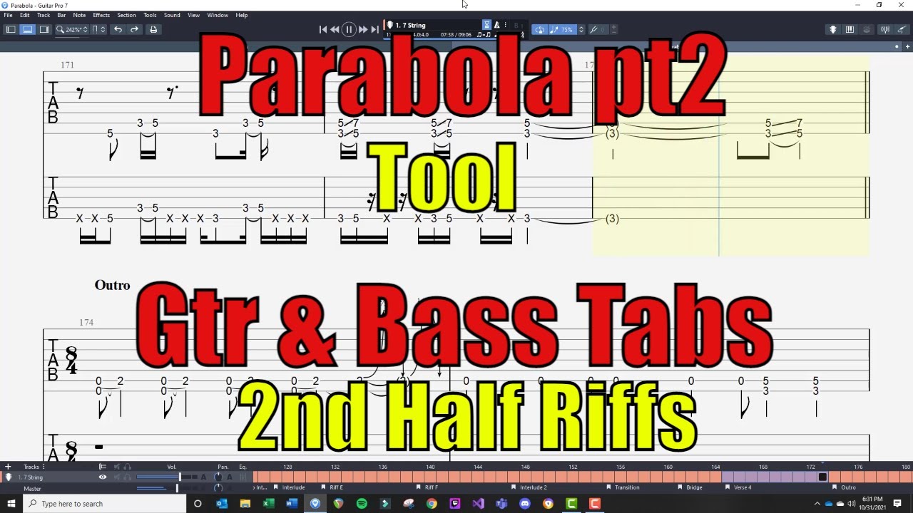 Parabola pt2 - 7 String Guitar & Bass Tabs: Warmups | Tool - YouTube