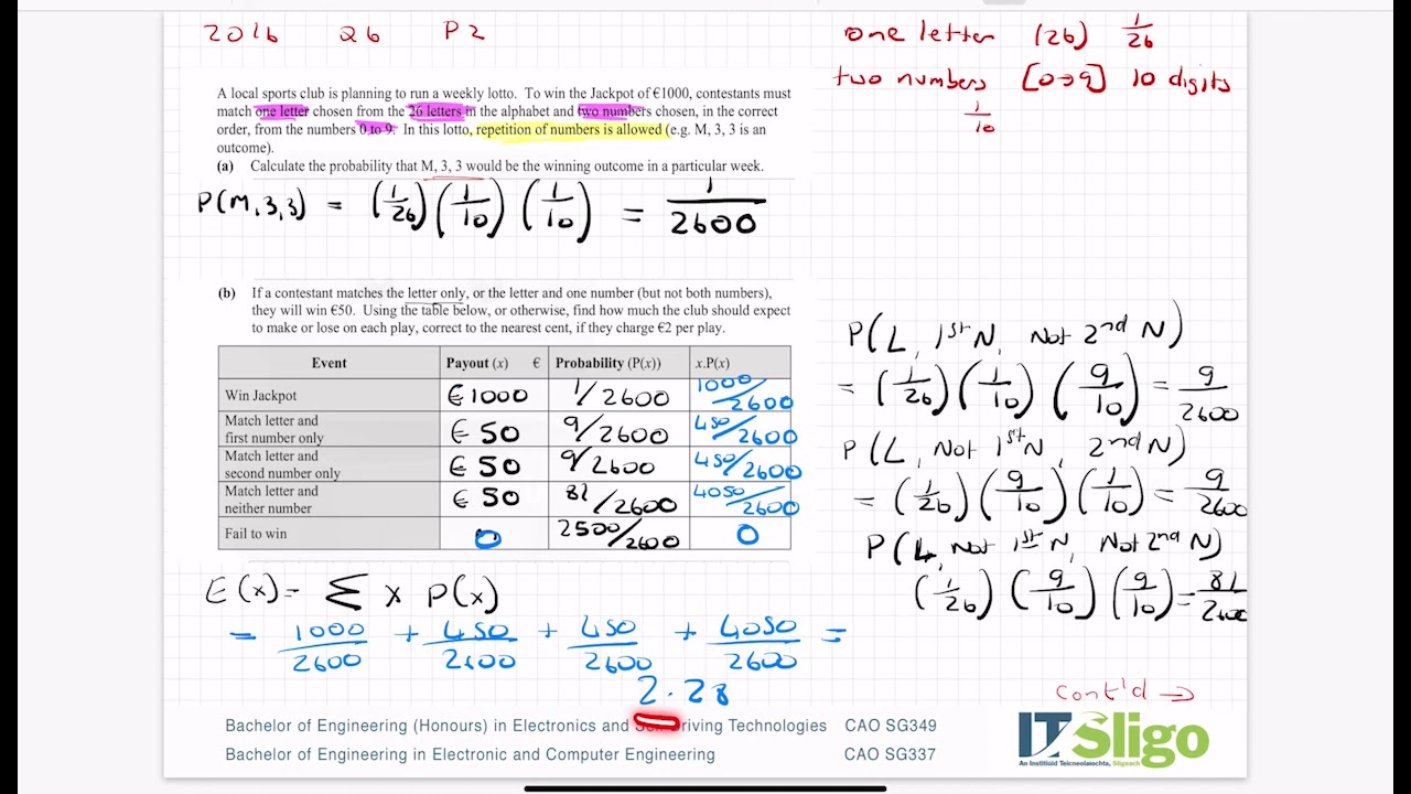 Probability Leaving Cert Higher Level 2016 Q6 Paper 2 - YouTube