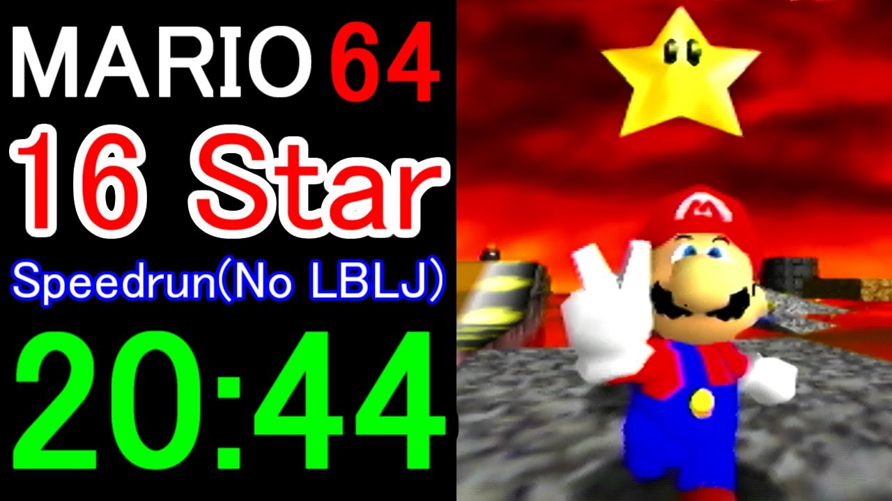 【Speedrun】Super Mario 64 16 Star Speedrun(No LBLJ) 20:44【Nintendo64 ...