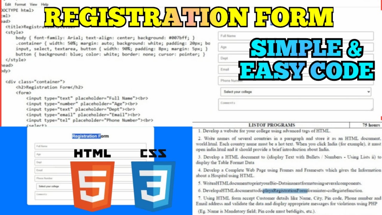 Develop a HTML Document to Display a Registration Form for an Inter ...