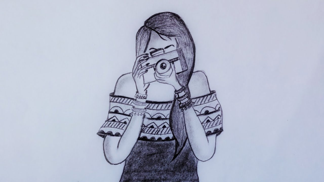 How To Draw Girl With An Camera - YouTube