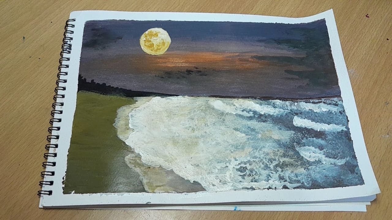 Stormy sea under the Full Moon /Acrylic Painting/ Seascape Painting ...
