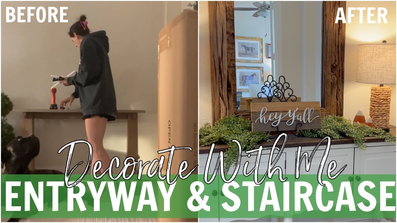NEW HOME ENTRYWAY SET UP + STAIRCASE DECOR SET UP | USING AMAZON FINDS ...