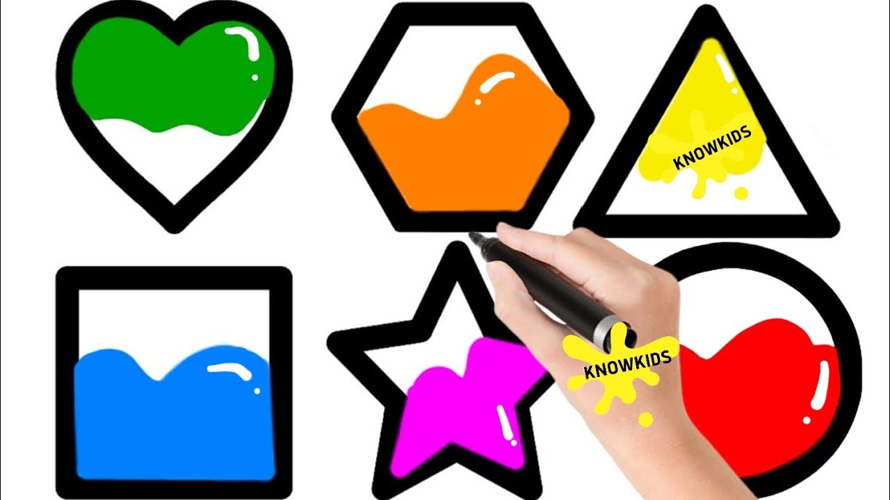 Circle triangle heart square star shapes drawing tracing & colouring ...