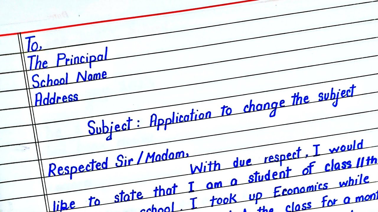 Application to the principal for subject change in english - YouTube