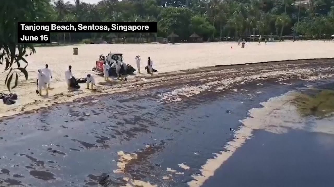 Singapore’s Sentosa Island Beaches Impacted By Oil Spill - YouTube