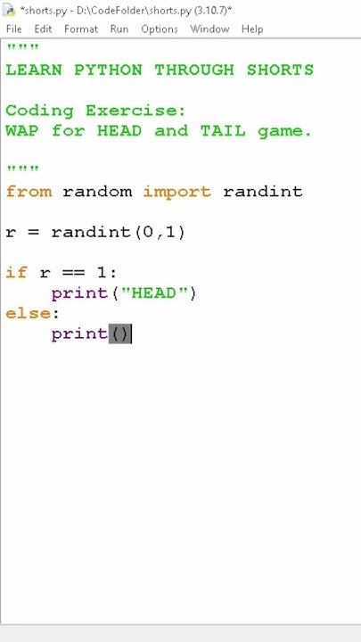 Head Or Tail Game In Python Shorts Python Coding Pythontricks Pythonprogramming Youtube