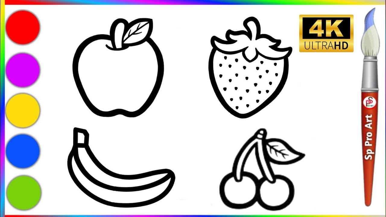 How to draw 4 delicious Fruits Drawing, Painting,Colouring For Kids ...