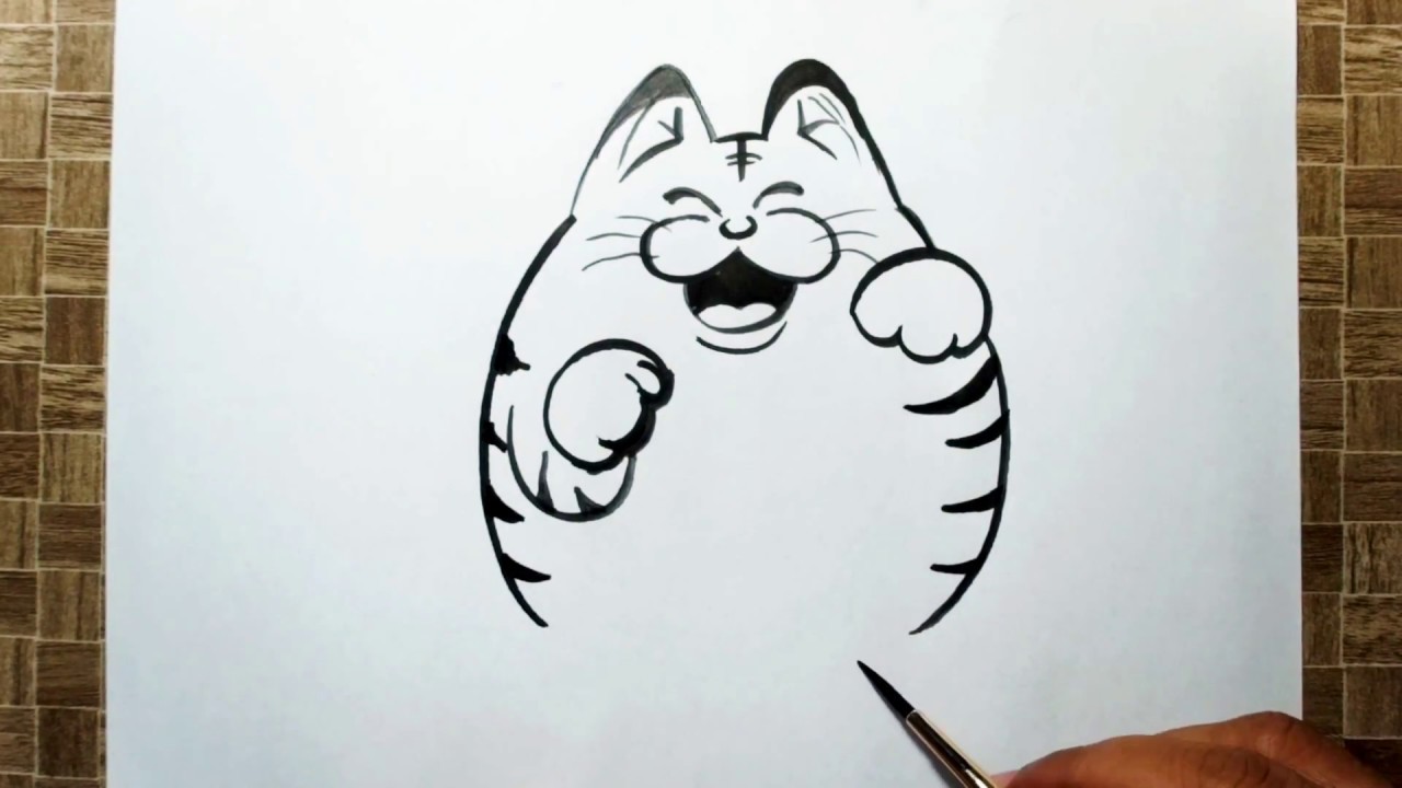 How to Draw a Cute Cat Cartoon || Laughing and Happy Cat || YZArts ...