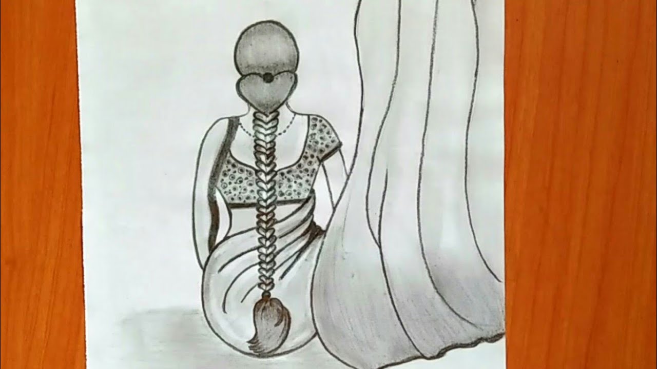 How to draw traditional indian girl in saree/simple and easy pencil ...