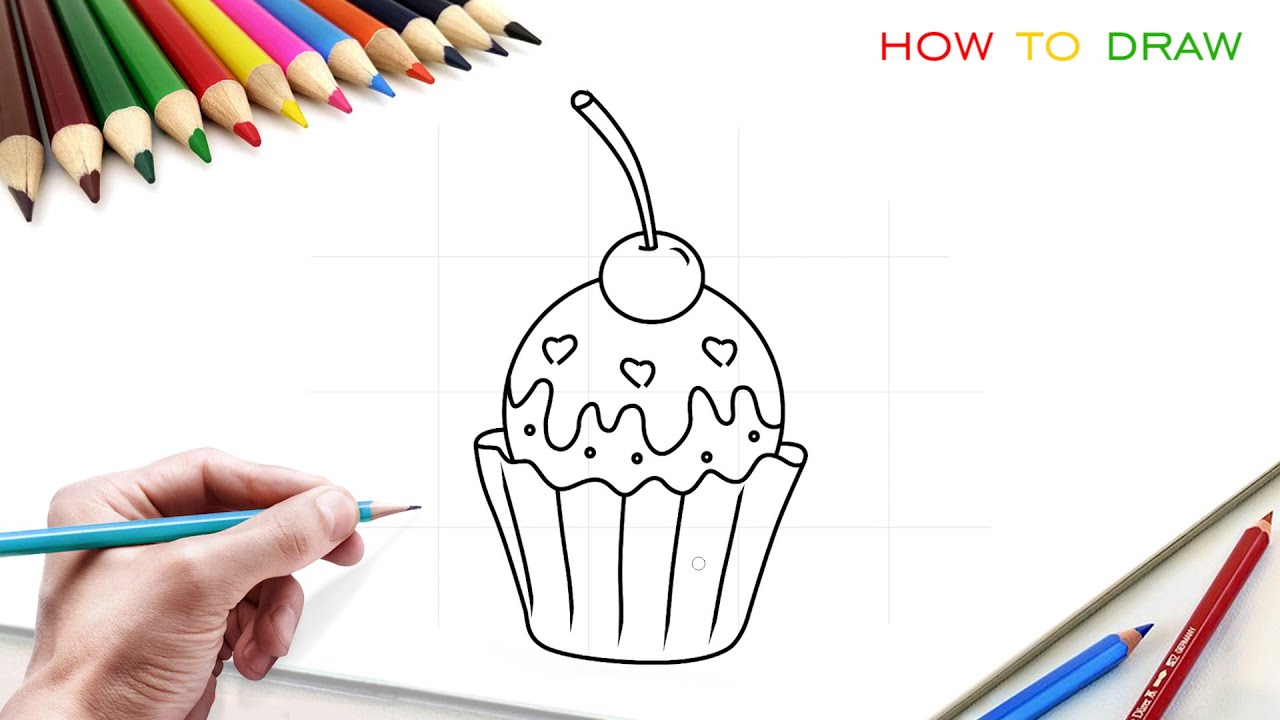 How to draw a simple, easy and cool cherry sponge cake for children ...