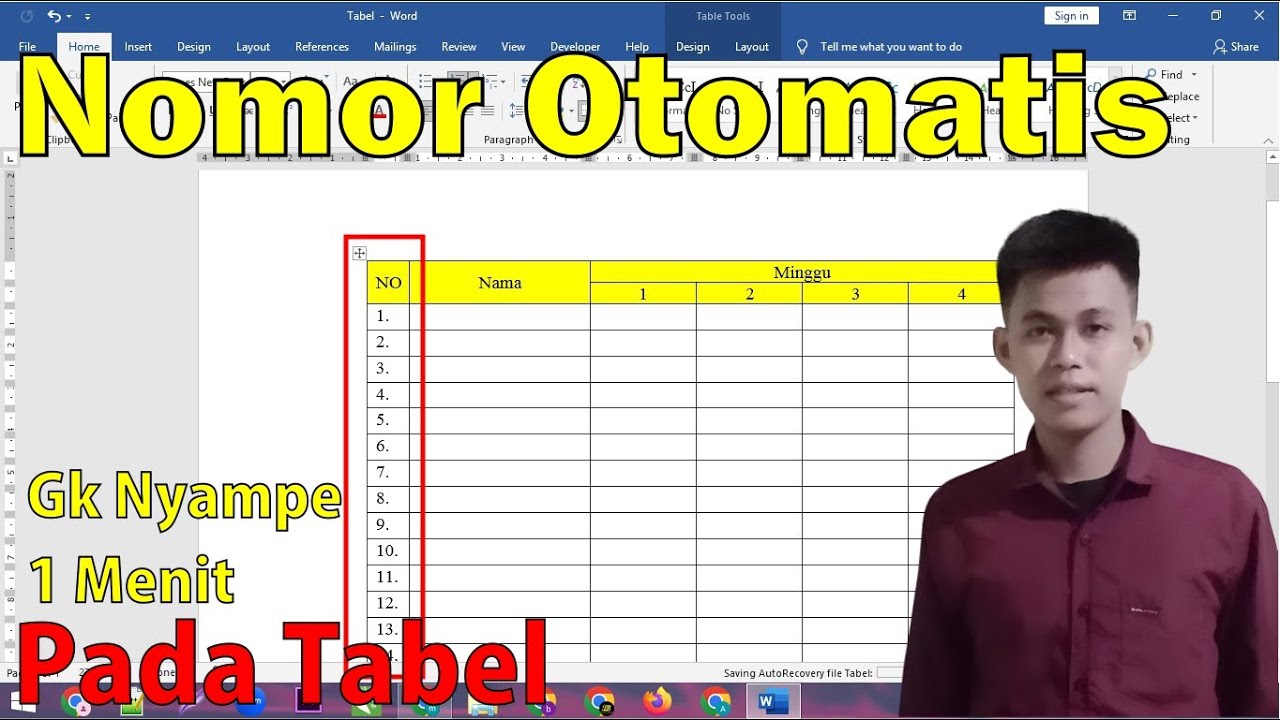 Cara Membuat Penomoran Otomatis Pada Tabel di Word - YouTube