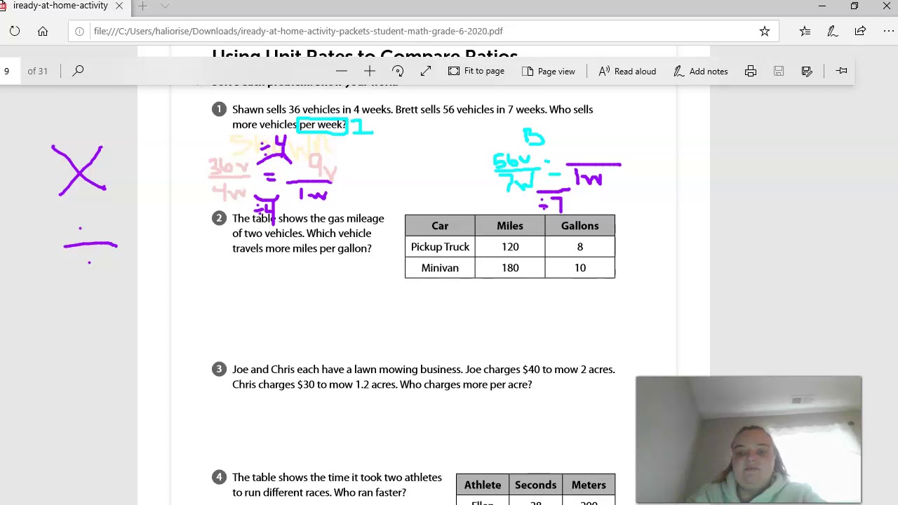 6th-Using Unit Rates to Compare Ratios (pg 9-10) - YouTube