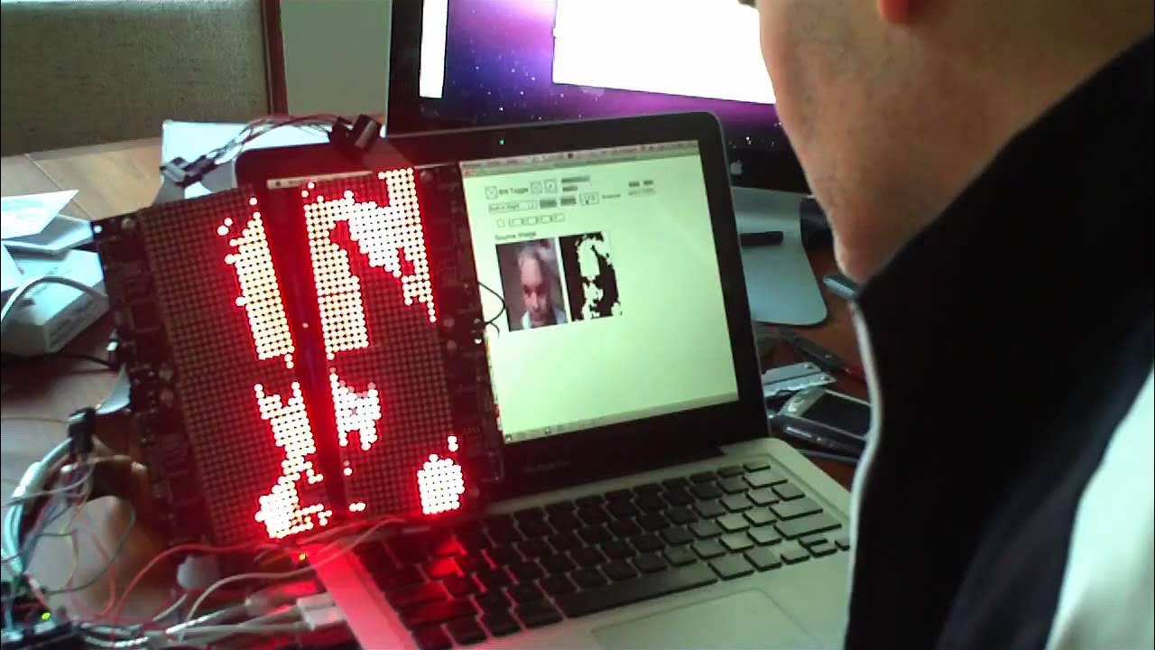 Sure Electronics 2416 LED Matrix + Arduino & MaxMSP = 1536 LEDs - YouTube