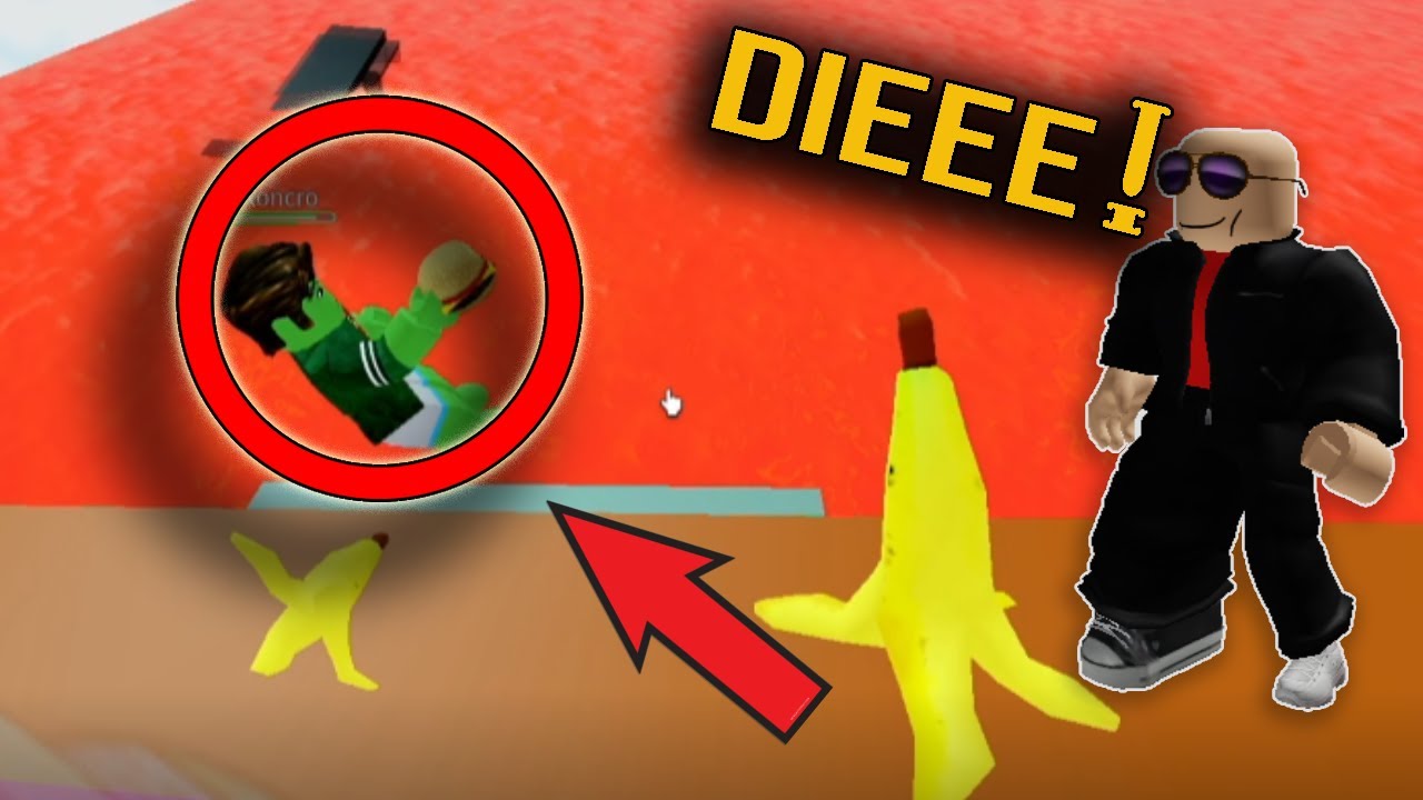 Pushing people with bananas in lava (ROBLOX) - YouTube