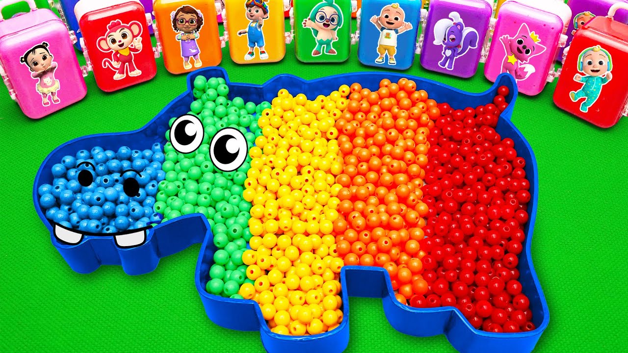 Satisfying ASMR 🌈 Making Hippo Beads Bathtub by Mixing SLIME in Rainbow ...