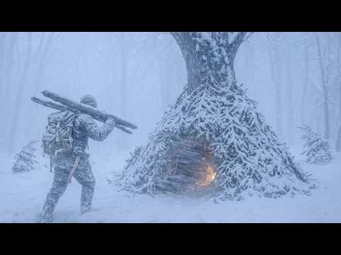 Surviving the Blizzard in a Bushcraft Shelter | Extreme Winter Survival