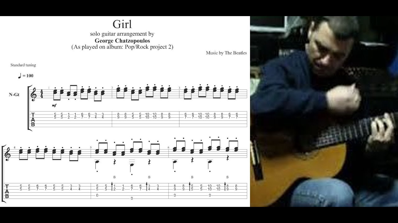 Girl - The Beatles fingerstyle guitar cover (score - tab available ...