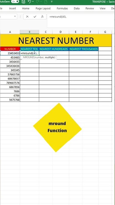 Tutorial of mround Function in Ms excel | How to find nearest number in ms excel - YouTube
