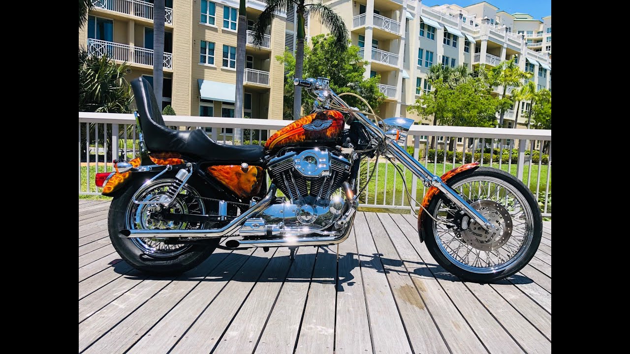 2003 Harley Davidson Sportster 1200 raked chopper Custom paint runs ...
