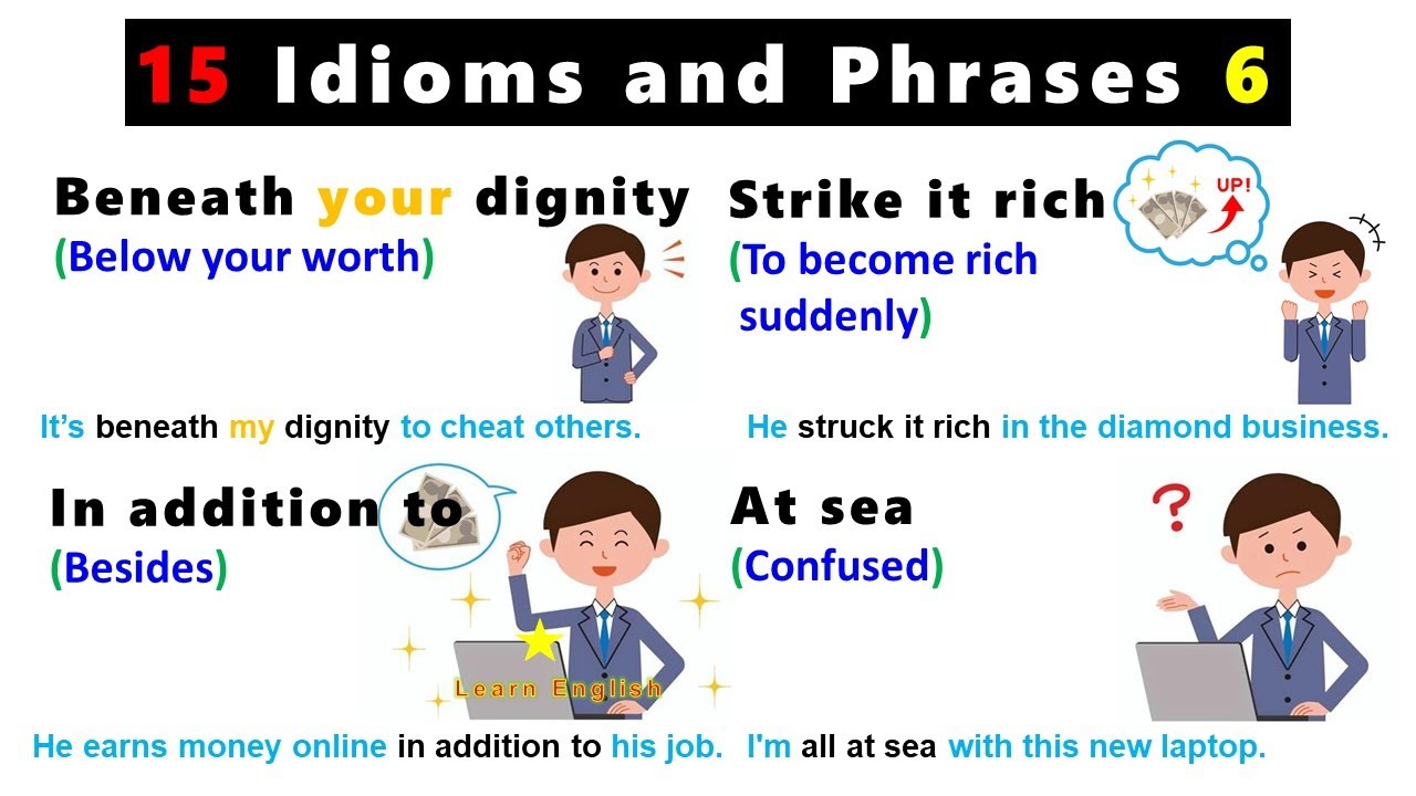 15 Idioms and Phrases 6 (with meanings, pictures and examples) - YouTube