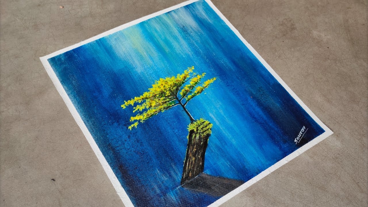 DAILY ARTWORK # 19, acrylic painting of " A TINY DOUGLAS FIR TREE ...