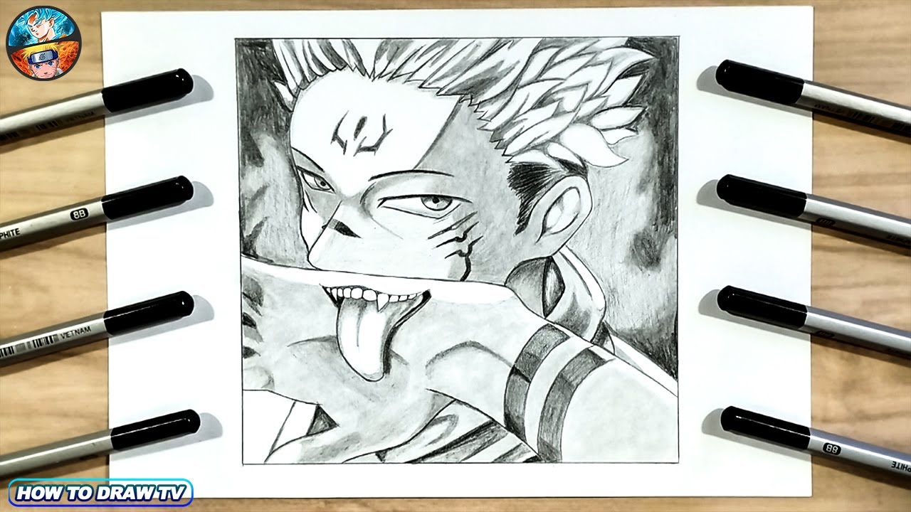 How to Draw anime Sukuna Ryomen (Jujutsu Kaisen) pencil sketch - YouTube