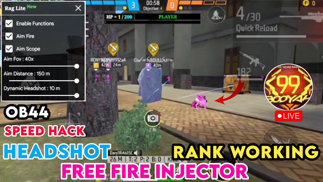Free Fire OB44 injector | Headshot Hack + Esp Location | Rank Working ...