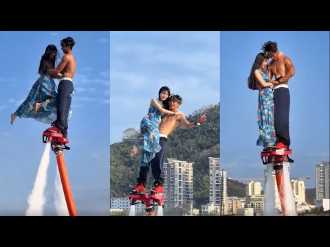 Flyboard ride is so fun😝💃#2767 💦Woman enjoying fly on water #extremesports  #flyboard  