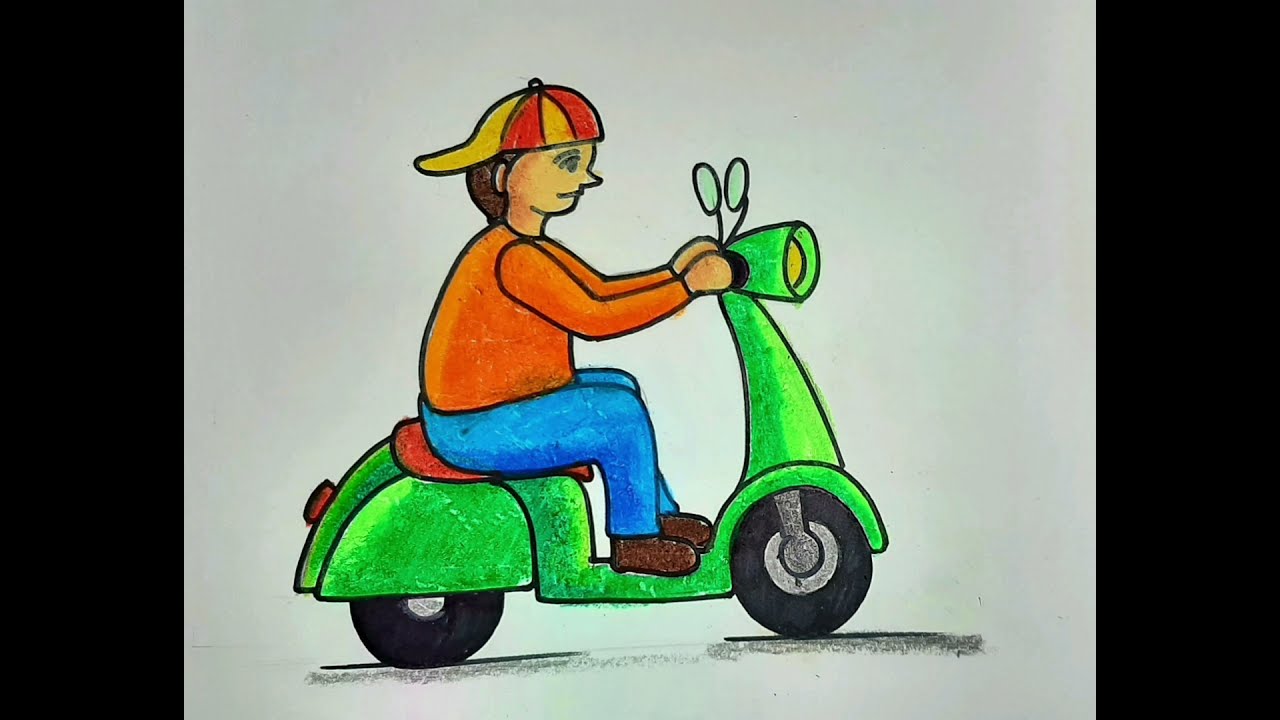 how to draw a scooter| How to draw a Scooter Rider| Scooter rider ...